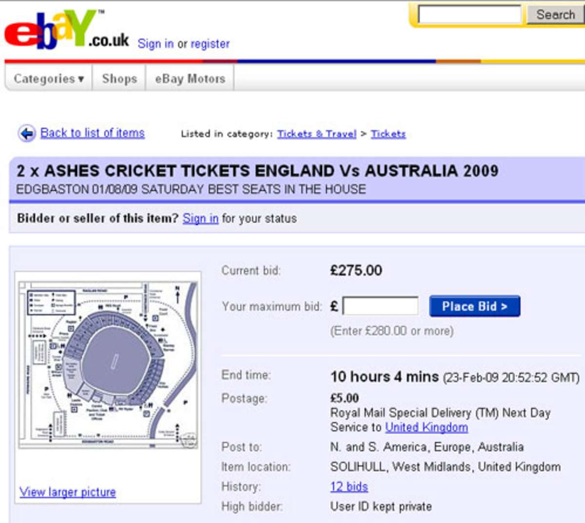 tickets ashes