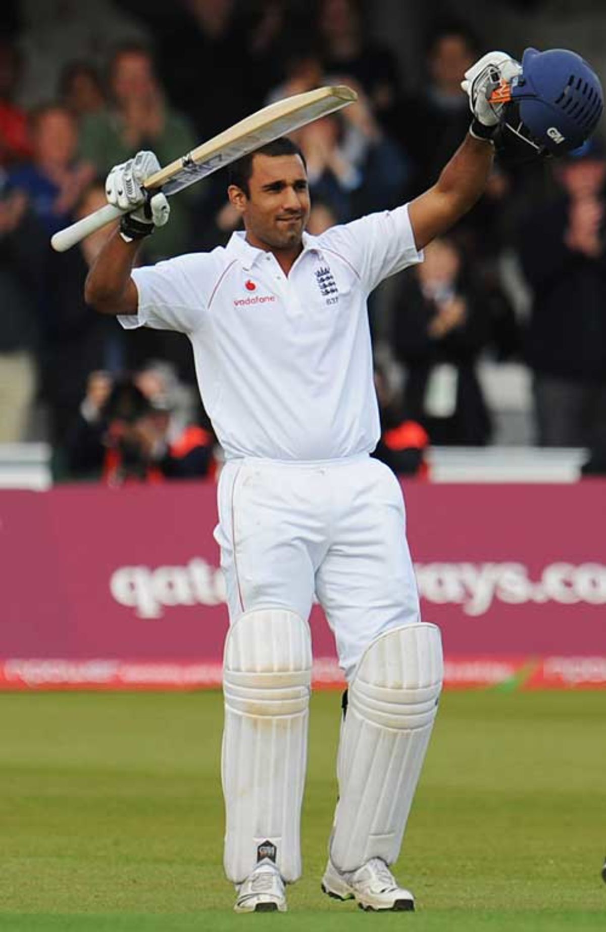 Ravi Bopara signals to the dressing room after reaching his hundred | ESPNcricinfo.com
