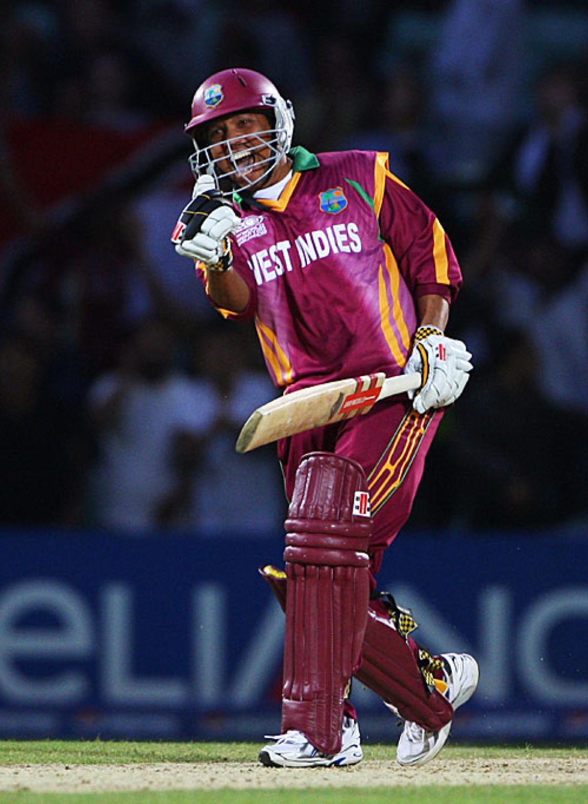 Ramnaresh Sarwan celebrates West Indies' win and their semi-final ...