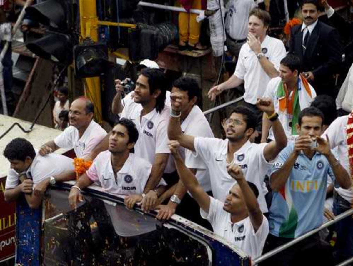 India's World Twenty20-winning team during an open-top bus parade ...