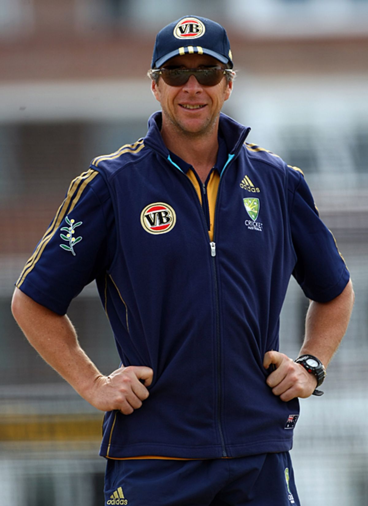 Troy Cooley looks on during an Australian warm-up session ...