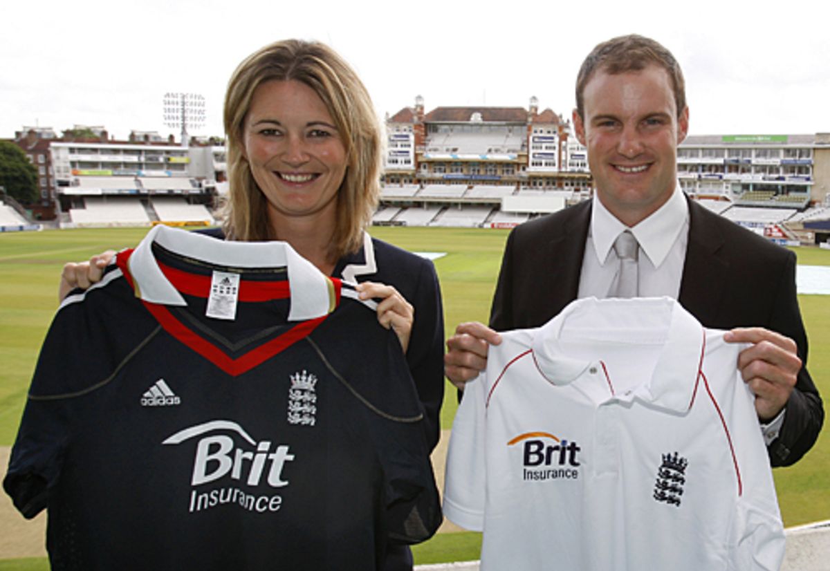 Charlotte Edwards and Andrew Strauss pose with the England shirt ...