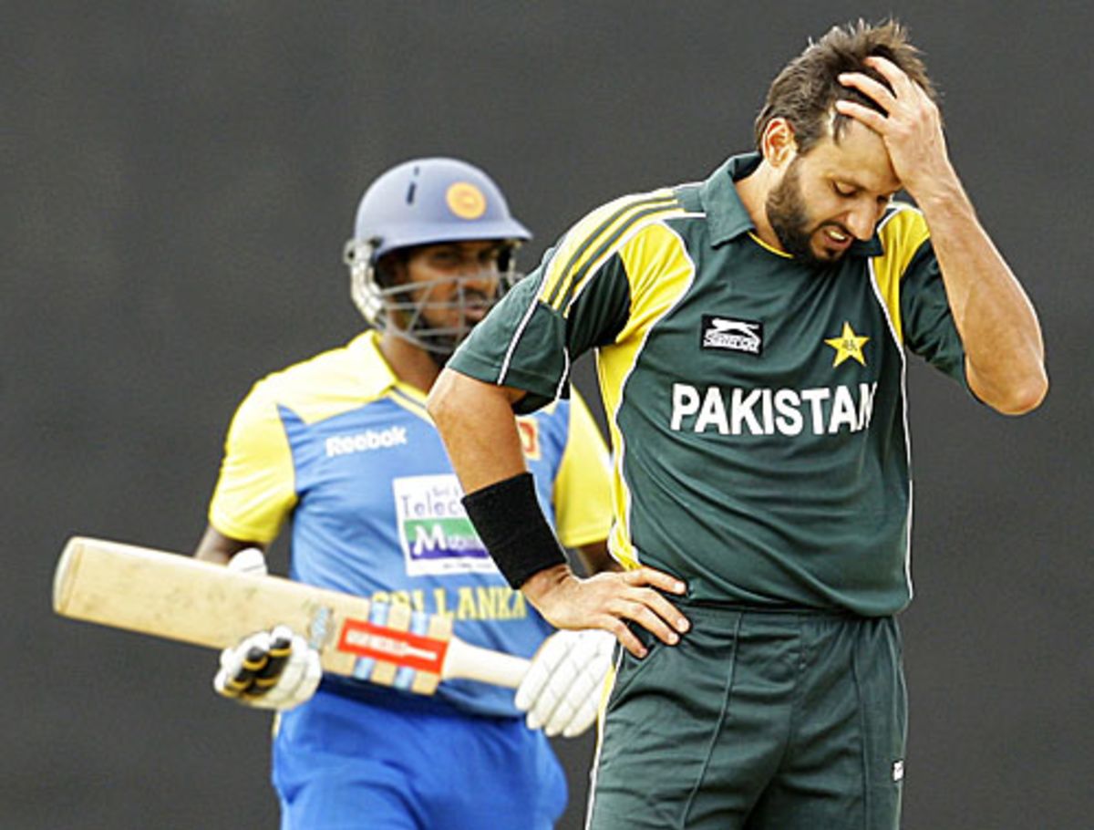 Shahid Afridi is not happy after being hit for a six by Chamara ...