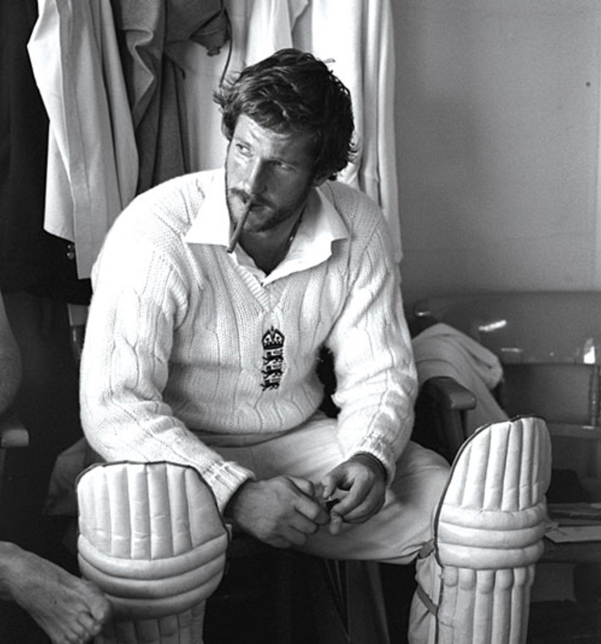 Ian Botham enters the pavilion with a stump as a souvenir ...