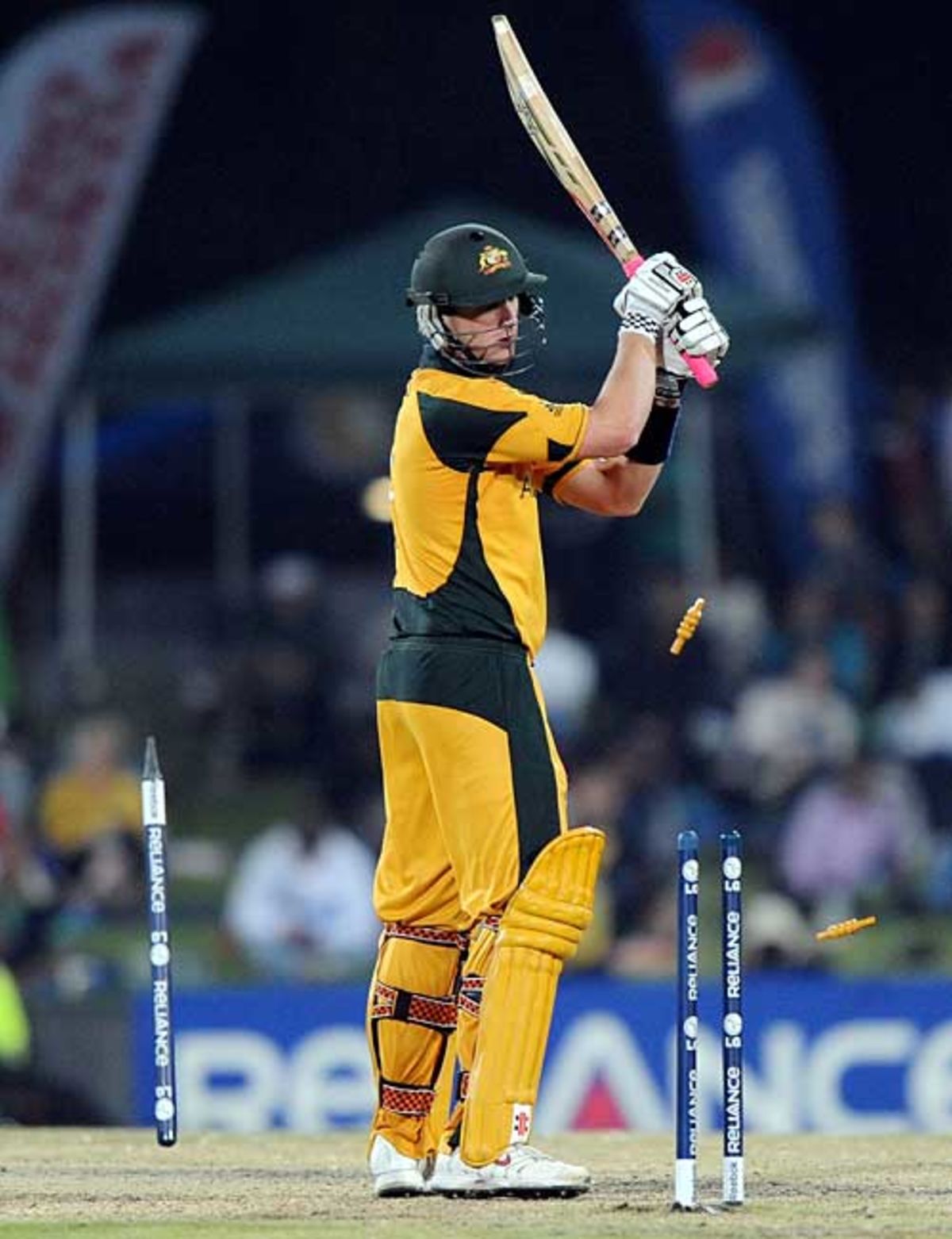 Cameron White drags on as he tries to leave a delivery from Kyle Mills ...