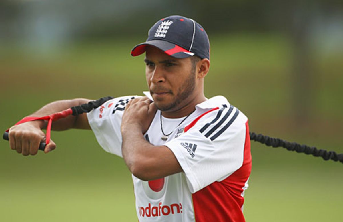 Adil Rashid stretches before the nets session | ESPNcricinfo.com