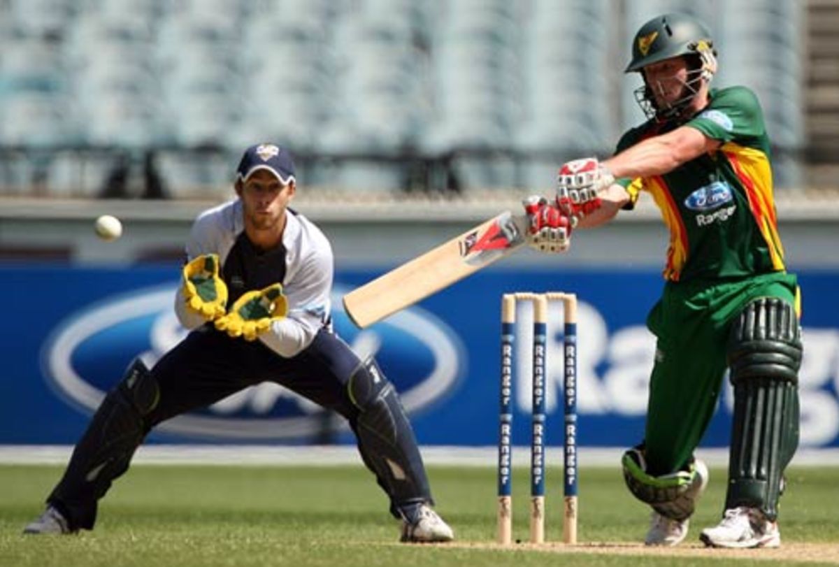 Rhett Lockyear crunches one through the off side on his way to 111 ...