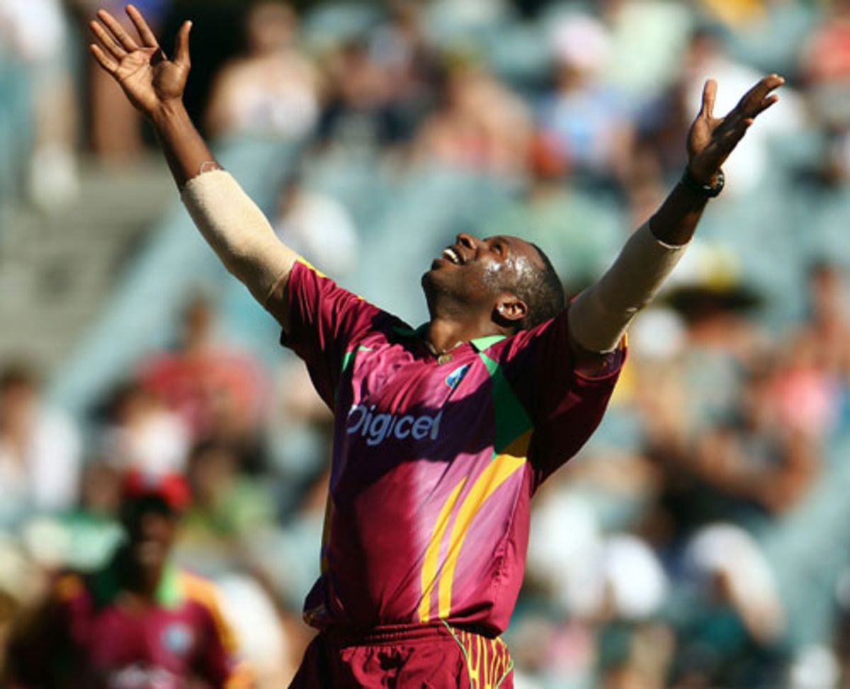 Kieron Pollard celebrates his one-handed caught-and-bowled of Brad ...