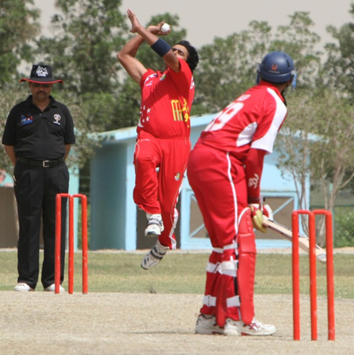 Singapore's Saad Janjua bowls to Nasir Hameed at the ACCTrophy Elite ...