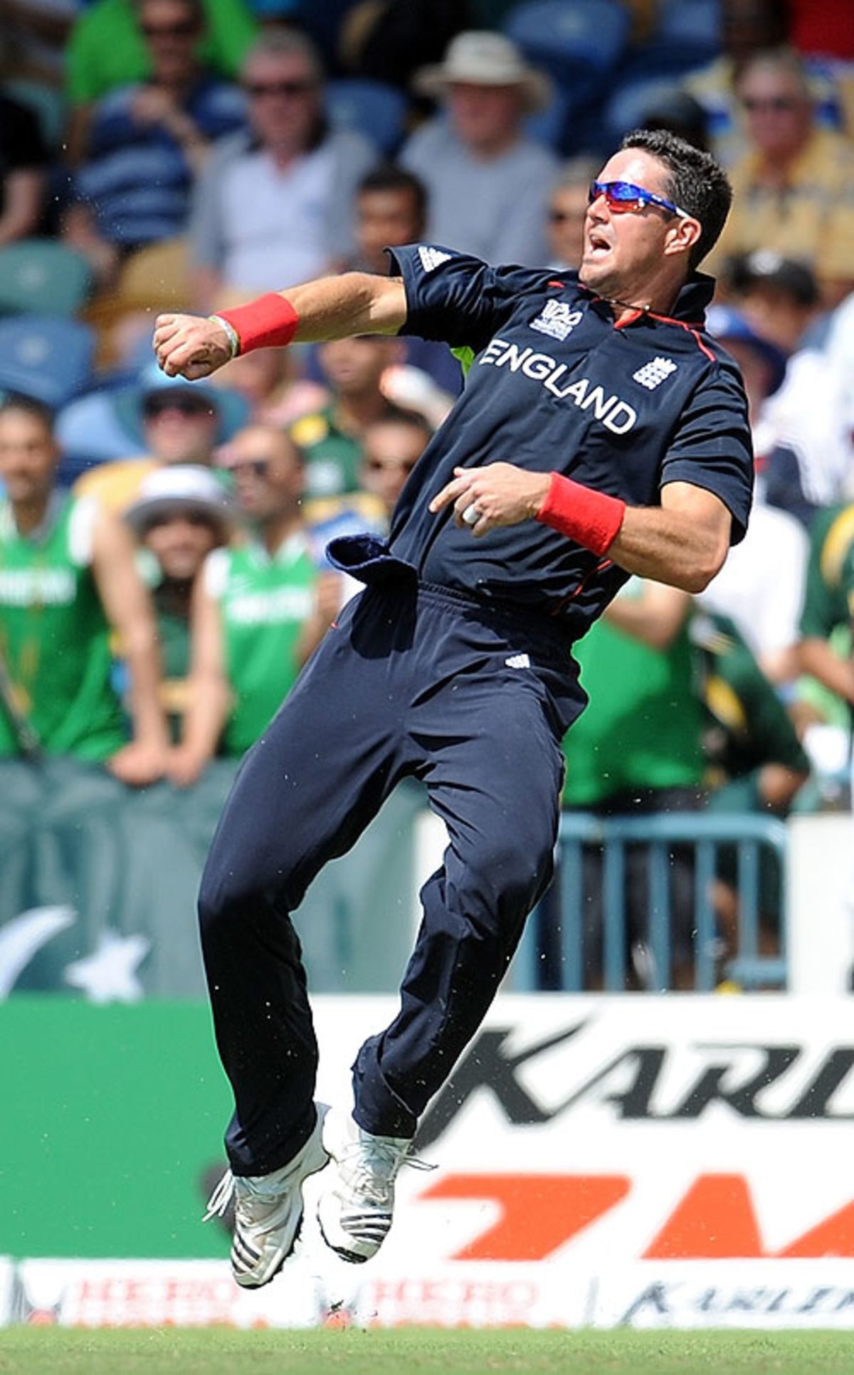 Kevin Pietersen flings the ball away in triumph after a spectacular ...