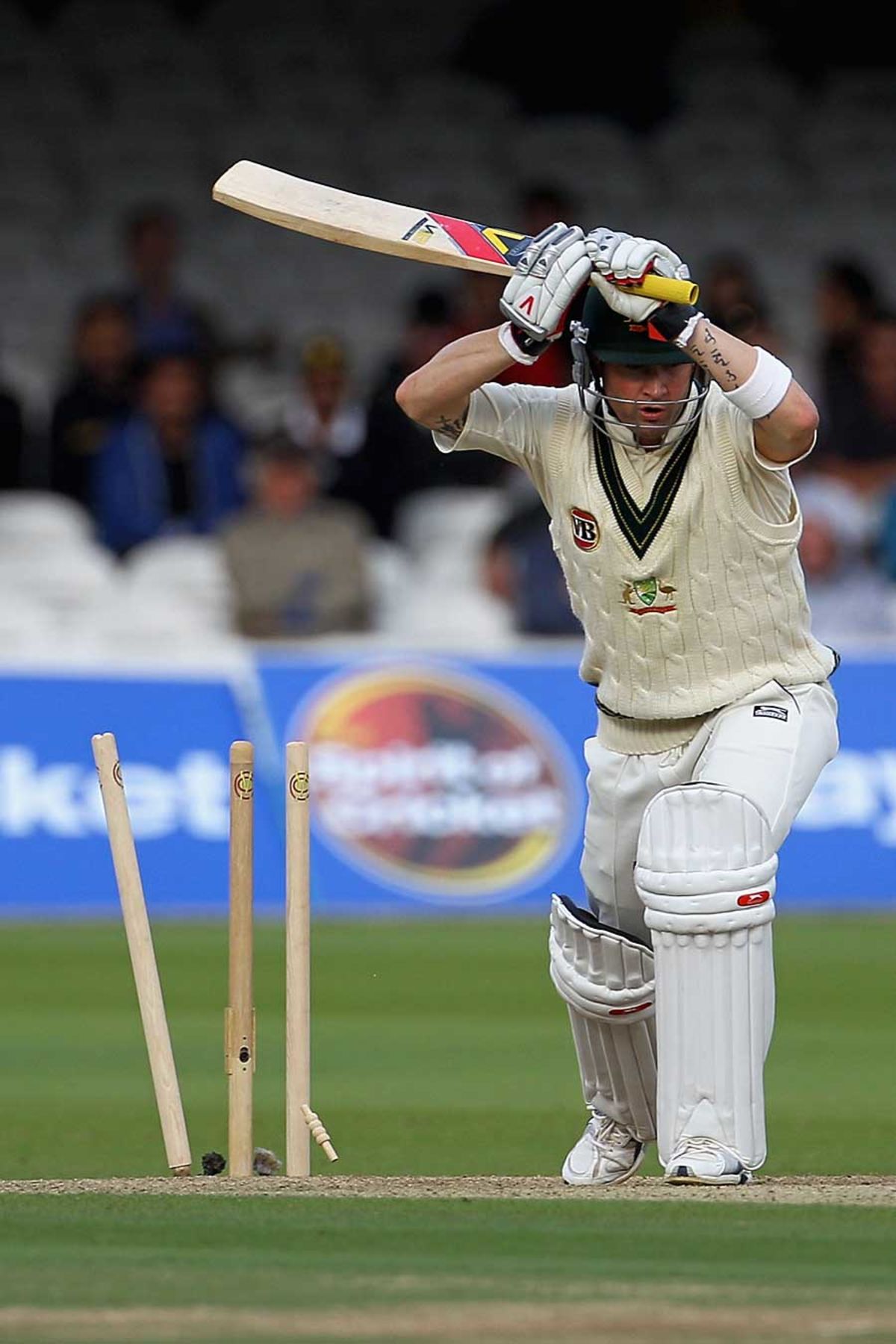Ricky Ponting falls to Mohammad Asif for a duck, and for good measure, is accidentally punched ...