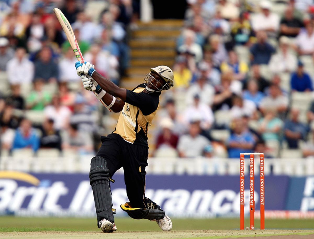 Keith Barker struck one enormous six during his 22-ball stay ...