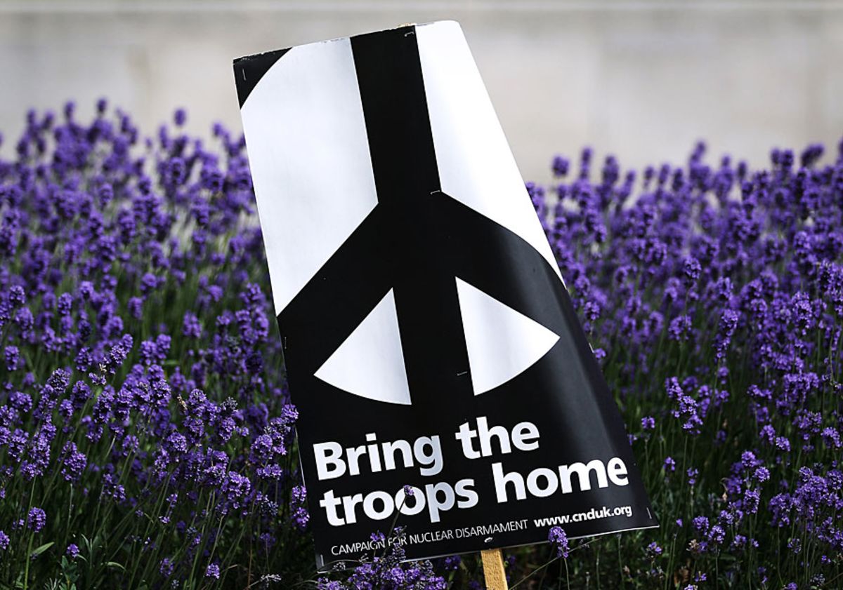 A placard at the peace camp in Parliament Square | ESPNcricinfo.com