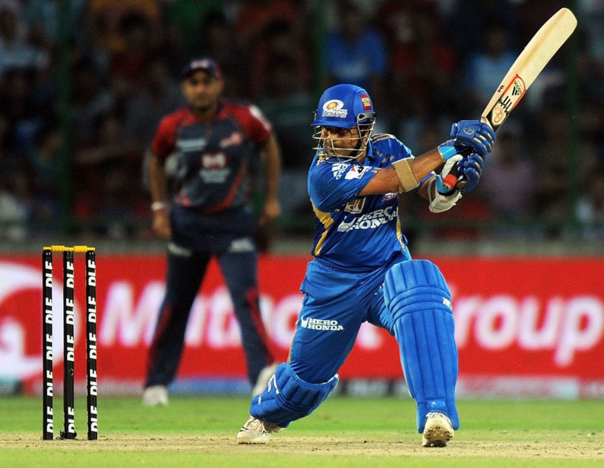 Sachin Tendulkar picks a gap on the off side during his unbeaten knock ...