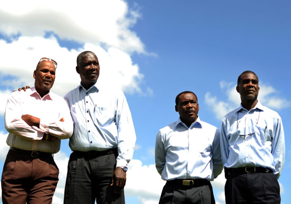 Colin Croft, Joel Garner, Gordon Greenidge and Michael Holding pose ...