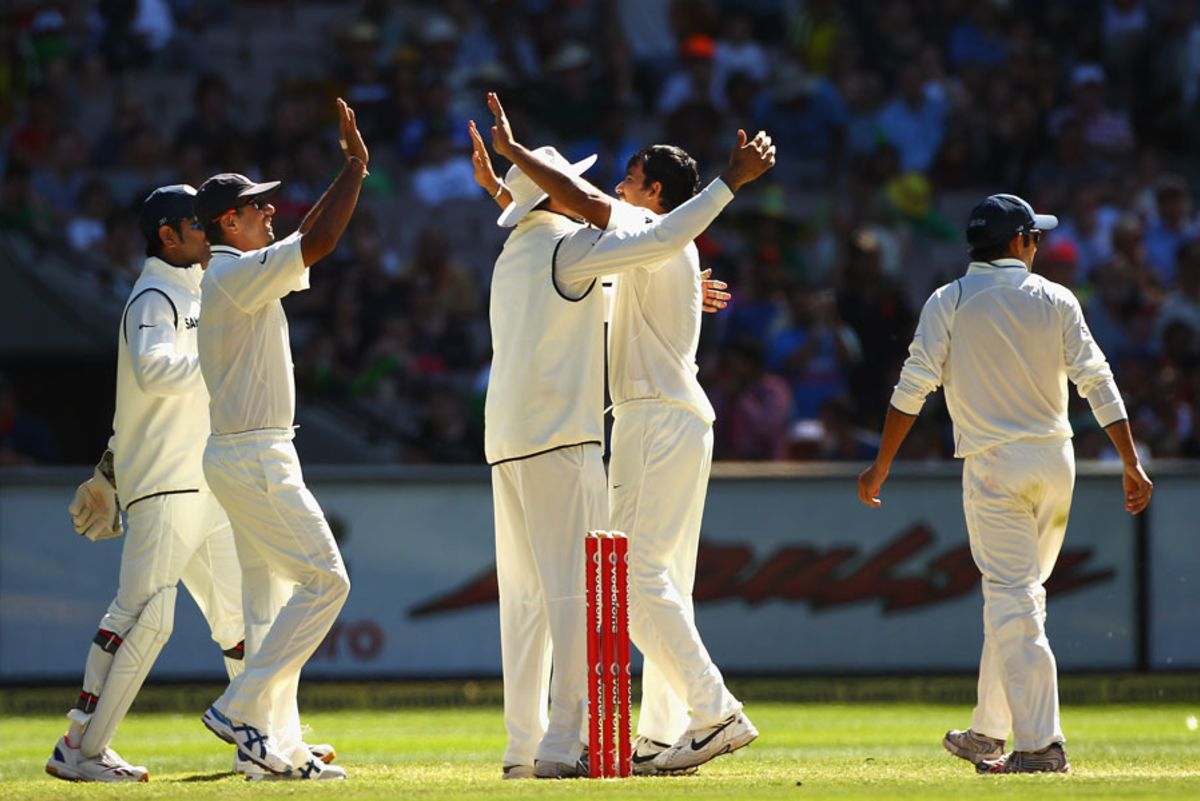 India celebrate the wicket of Ricky Ponting | ESPNcricinfo.com