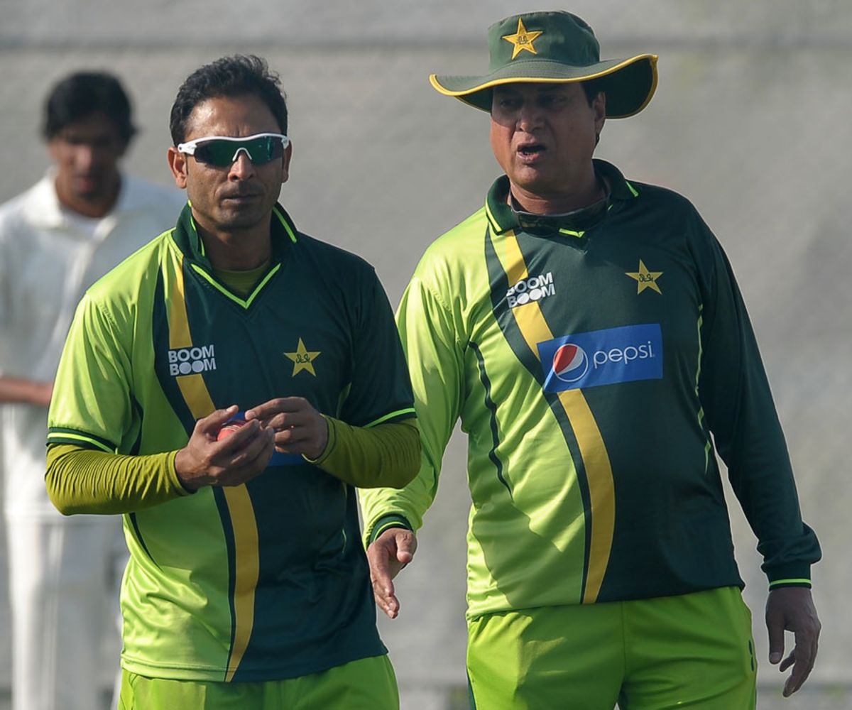 Abdur Rehman and Mohsin Khan during Pakistan's practice session ...