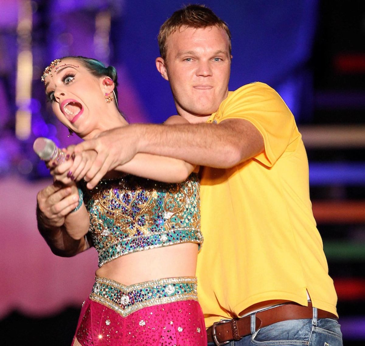Doug Bollinger and singer Katy Perry at the IPL opening ceremony ...