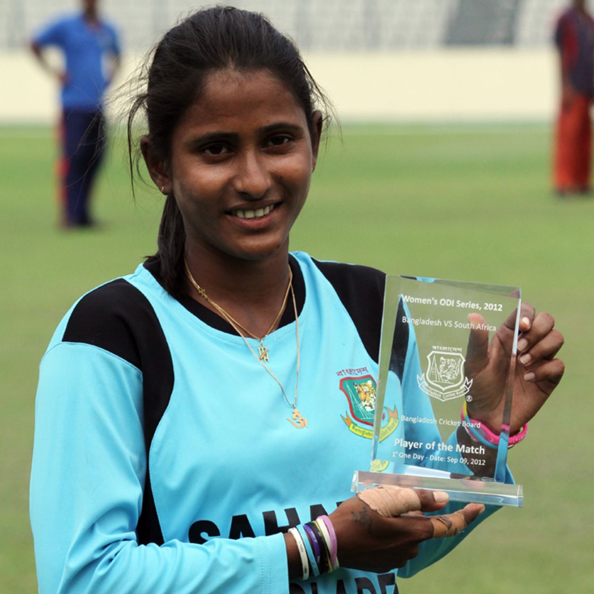 Bangladesh's Lata Mondal with the player-of-the-match award ...