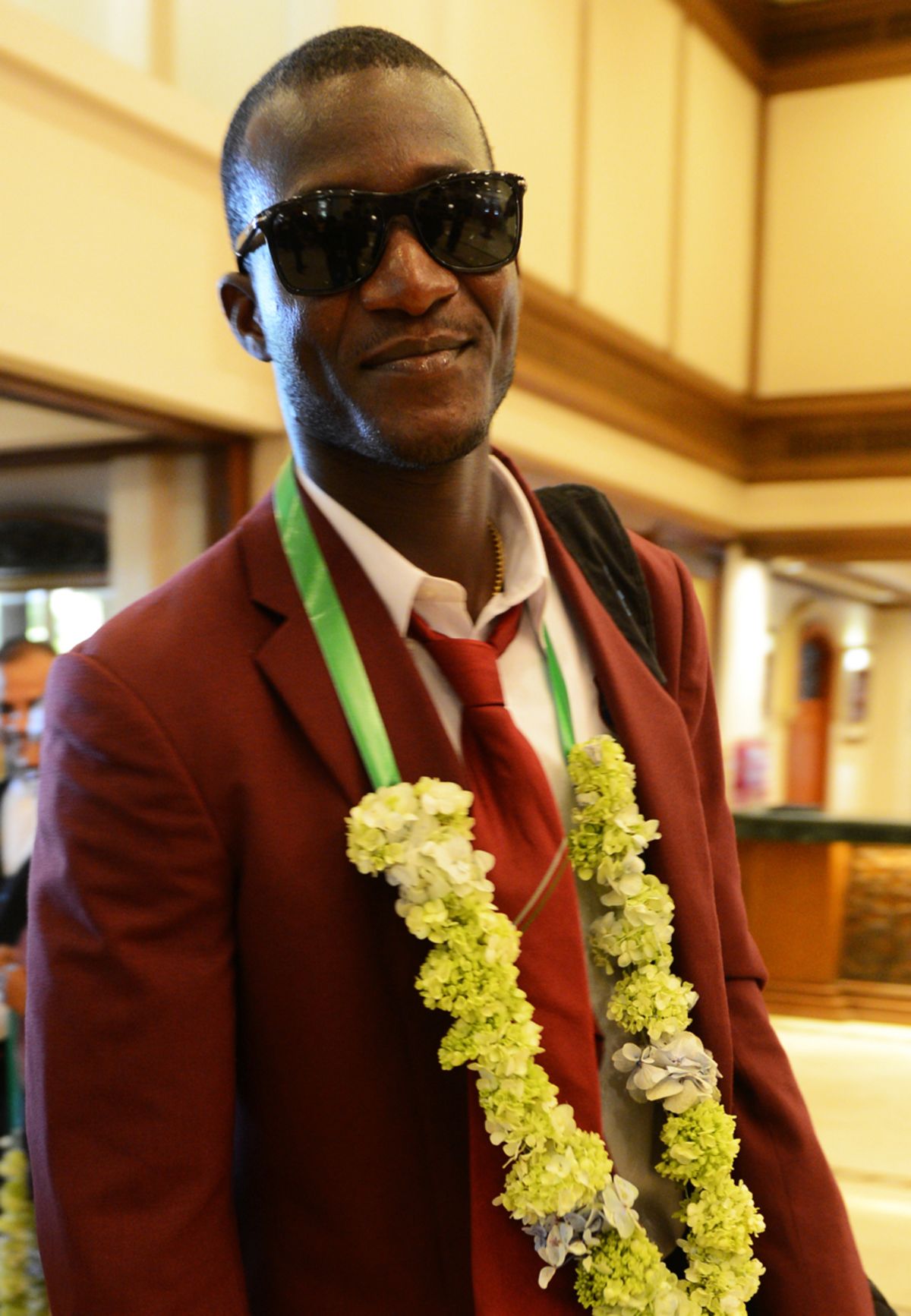 Darren Sammy at a press conference after his team's arrival in Sri ...