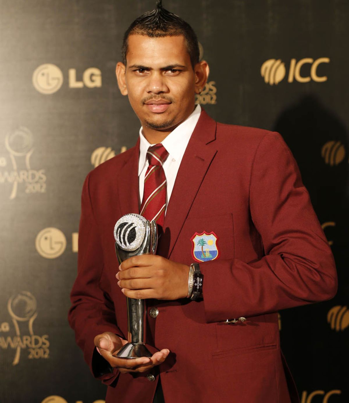 Sunil Narine with the Emerging Cricketer of the Year award ...