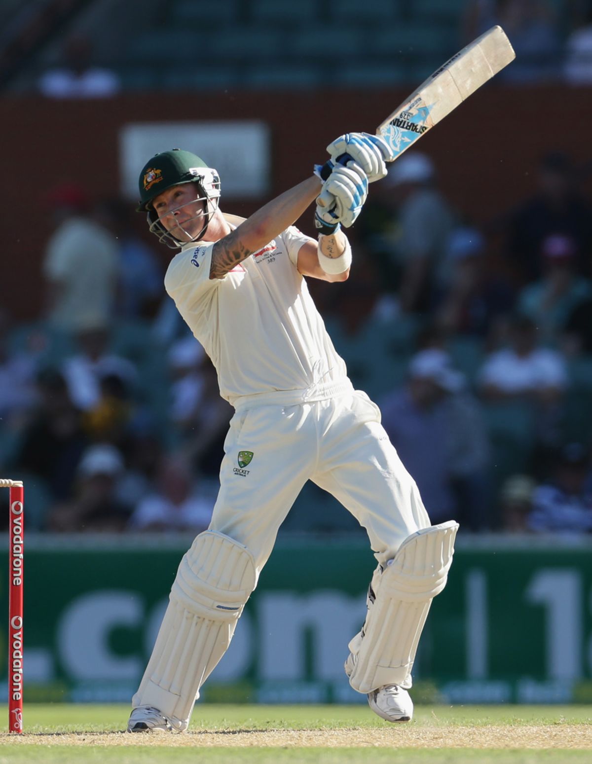 Michael Clarke celebrates his hundred with Michael Hussey ...