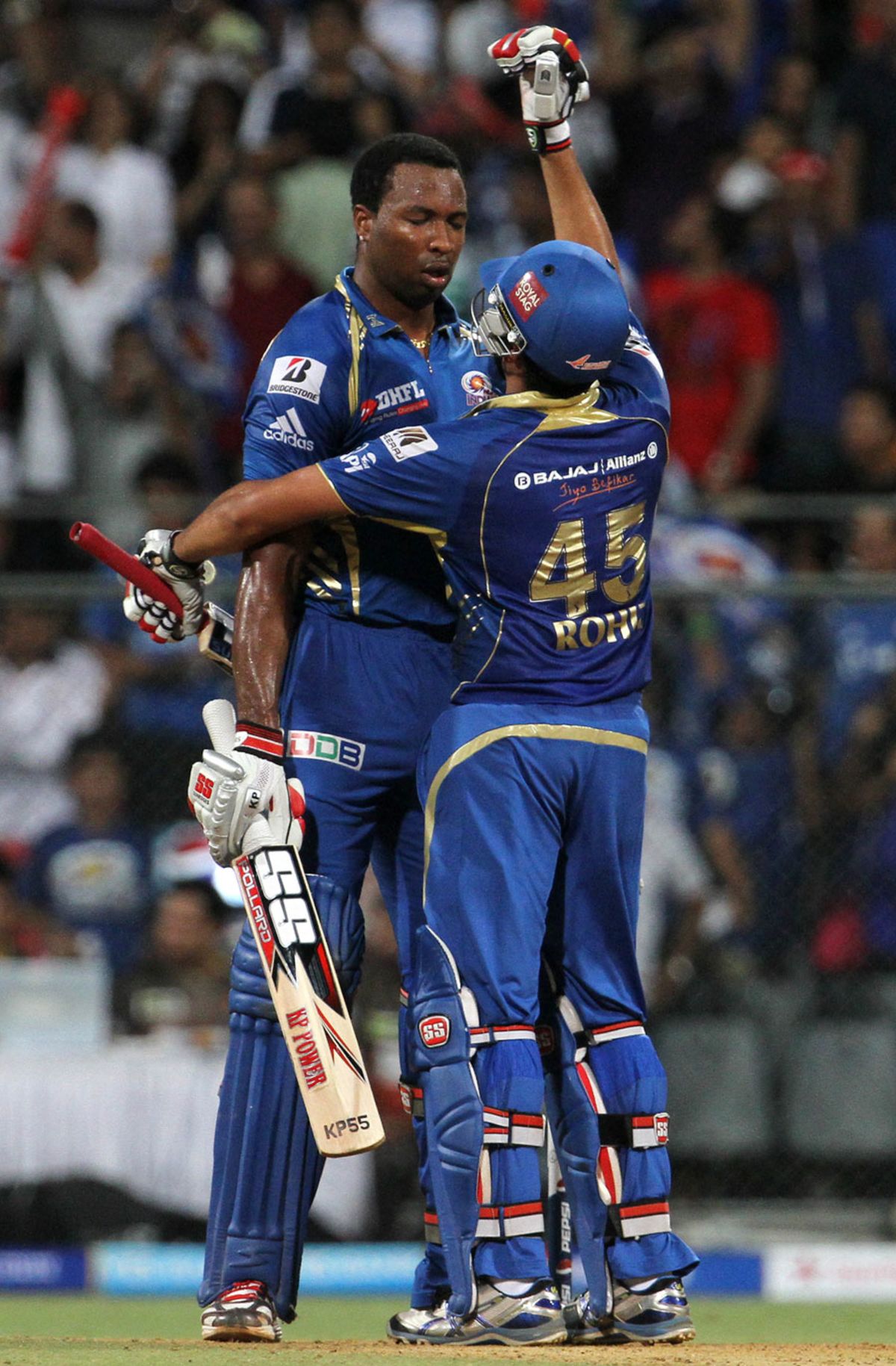 Kieron Pollard is ecstatic after scoring the winning runs ...