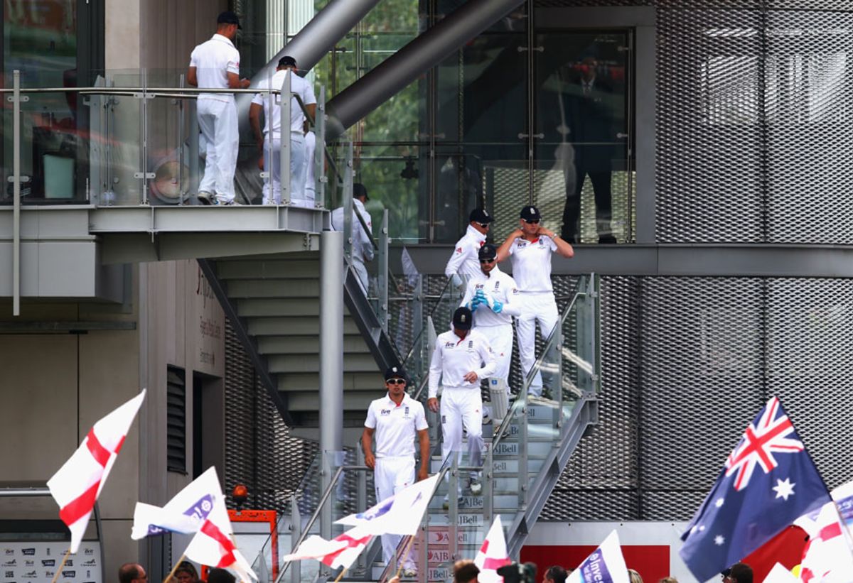 The England team make their way down from the new dressing rooms ...