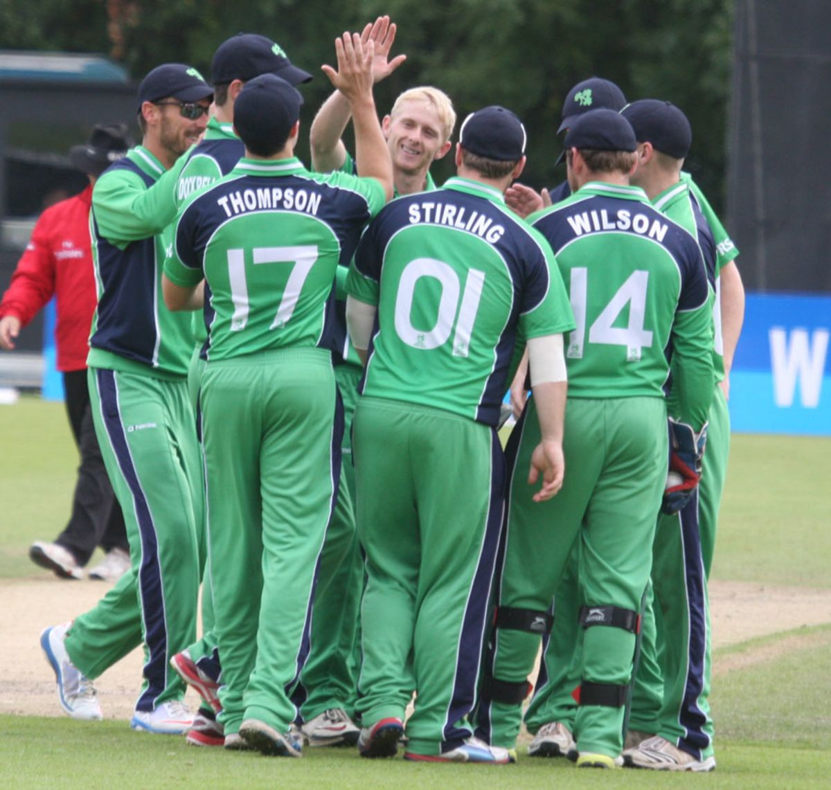 Eddie Richardson celebrates his first international wicket for Ireland ...