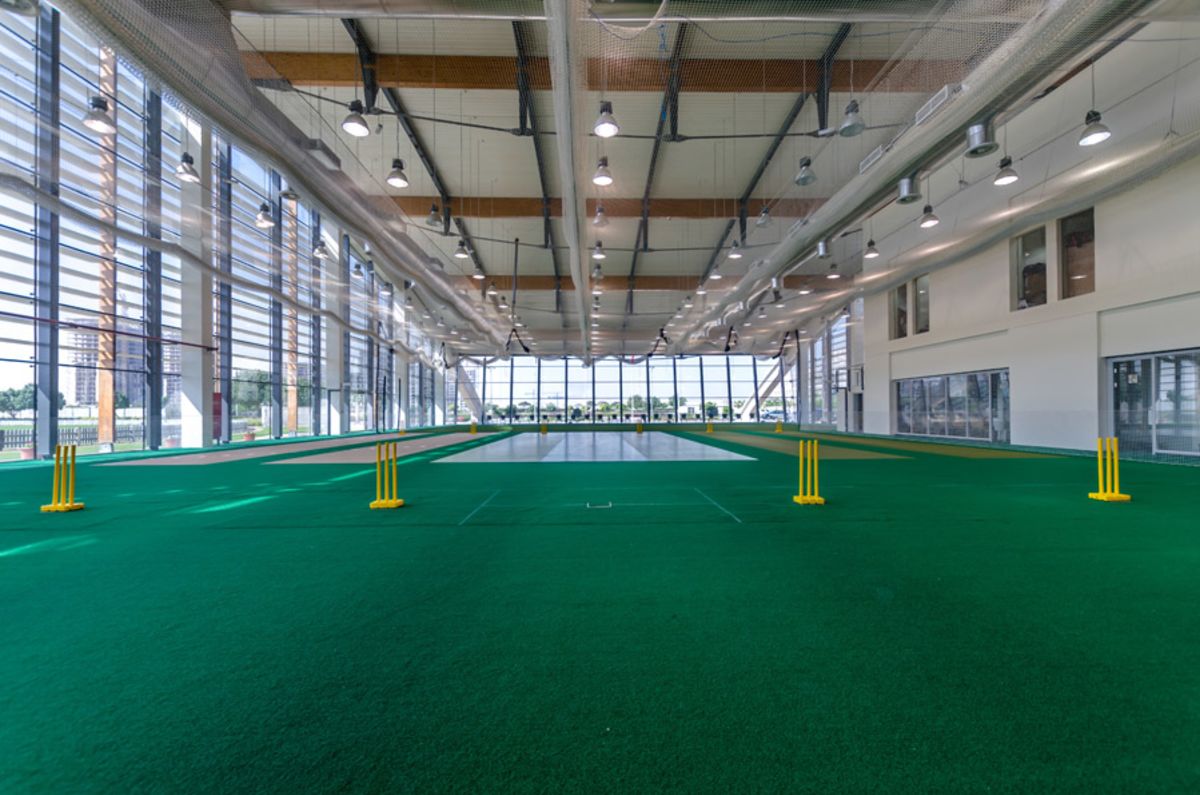 A view of the indoor nets at the cricket academy, Dubai Sports City ...
