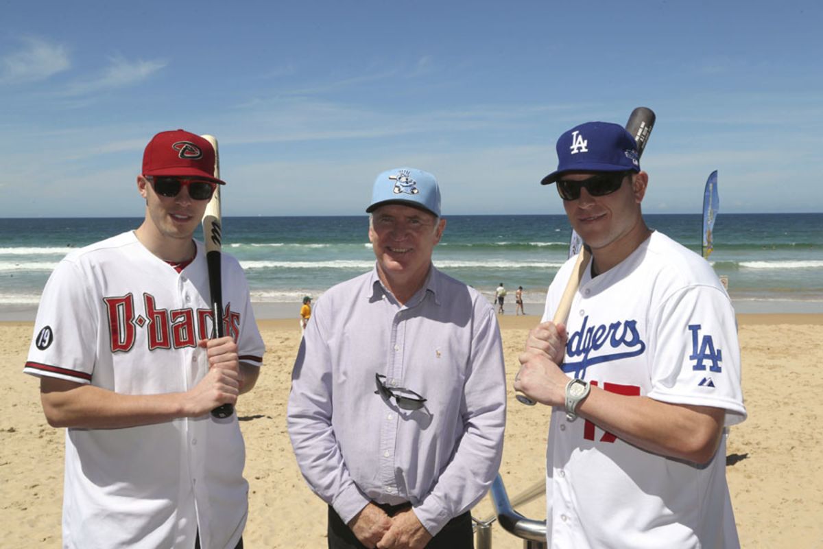 Allan Border poses with Major League Baseball players AJ Ellis and ...
