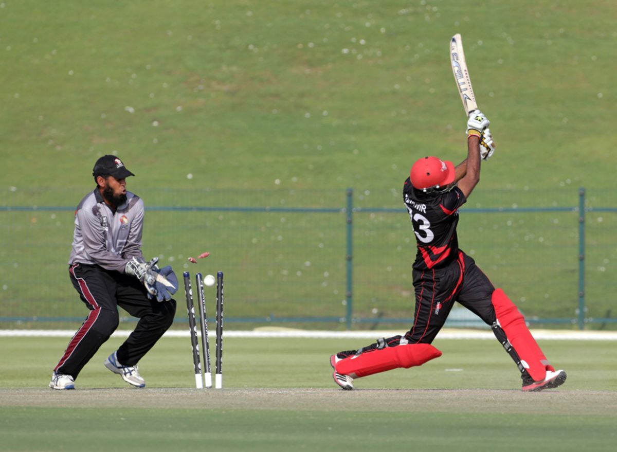 Tanwir Afzal is bowled by Nasir Aziz of UAE | ESPNcricinfo.com