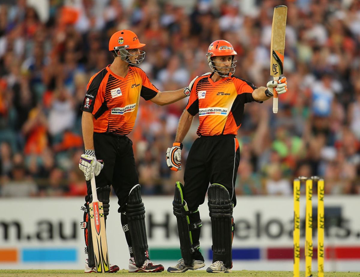 Simon Katich raises the bat after reaching his fifty | ESPNcricinfo.com