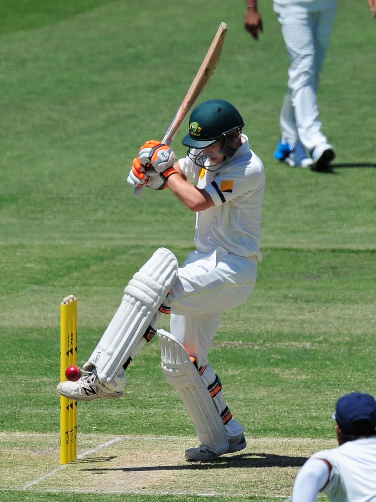A nimble Jake Doran kicks the ball away from his stumps | ESPNcricinfo.com