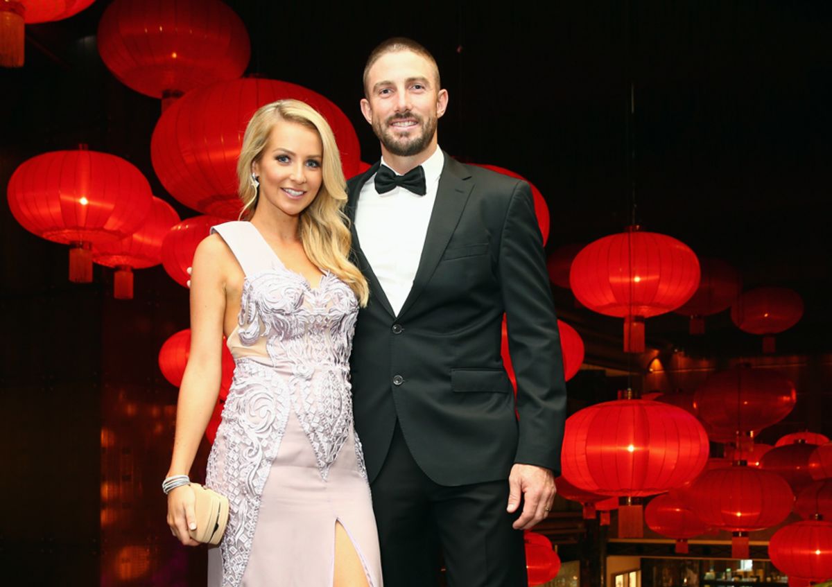 Shaun Marsh with wife Rebecca Marsh at the Allan Border medal ceremony ...