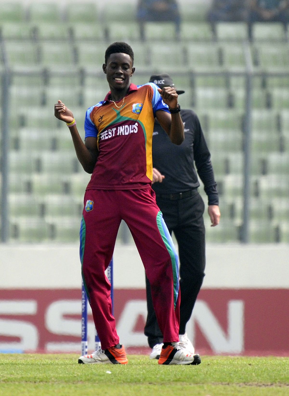 Shamar Springer celebrates a wicket with his signature dance moves ...
