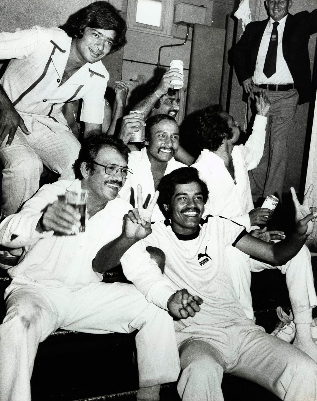 Ashok Mankad and Dilip Vengsarkar celebrate India's Test win in ...