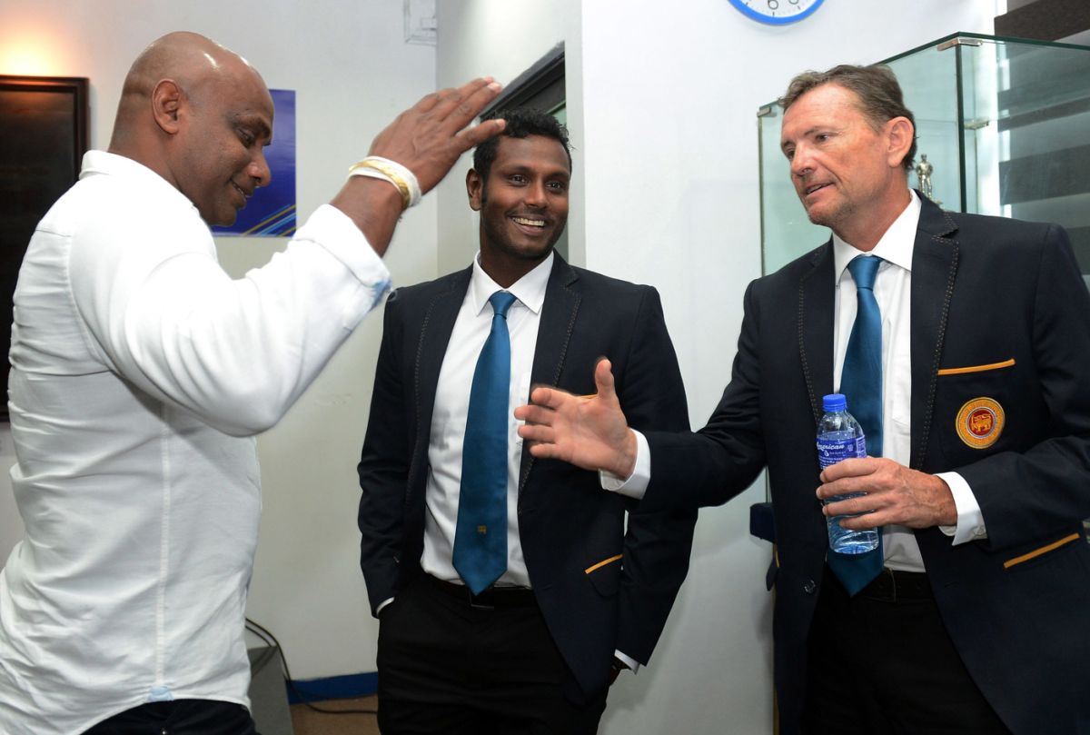 Angelo Mathews, Sanath Jayasuriya and Marvan Atapattu at a press ... Angelo Mathews, Sanath Jayasuriya and Marvan Atapattu at a press ...
