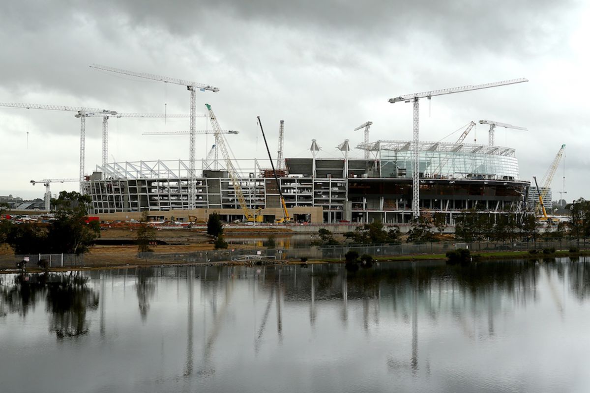 The new stadium under construction across the Swan river, while the ...