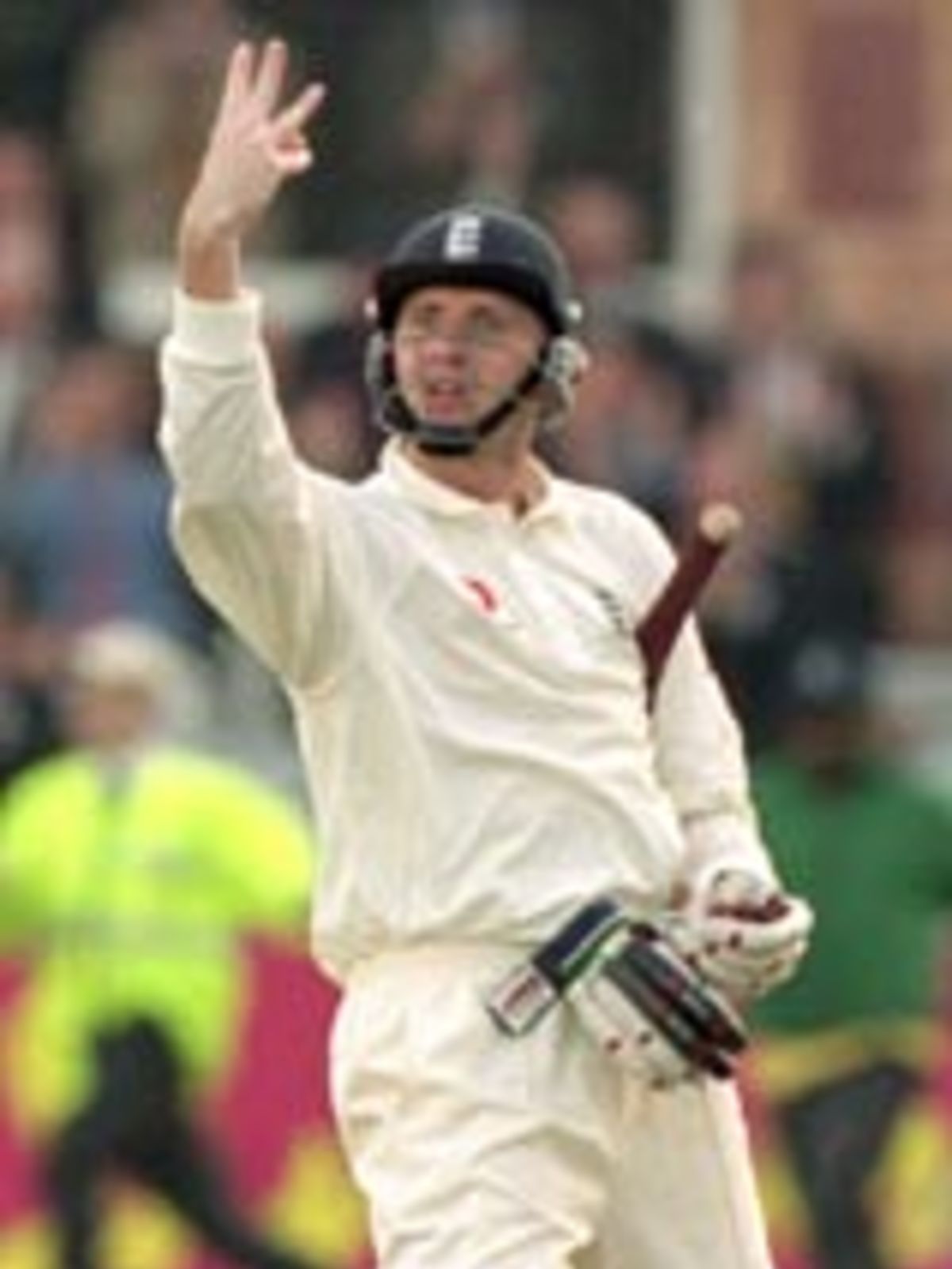 Dominic Cork celebrates after hitting the winning runs against West ...