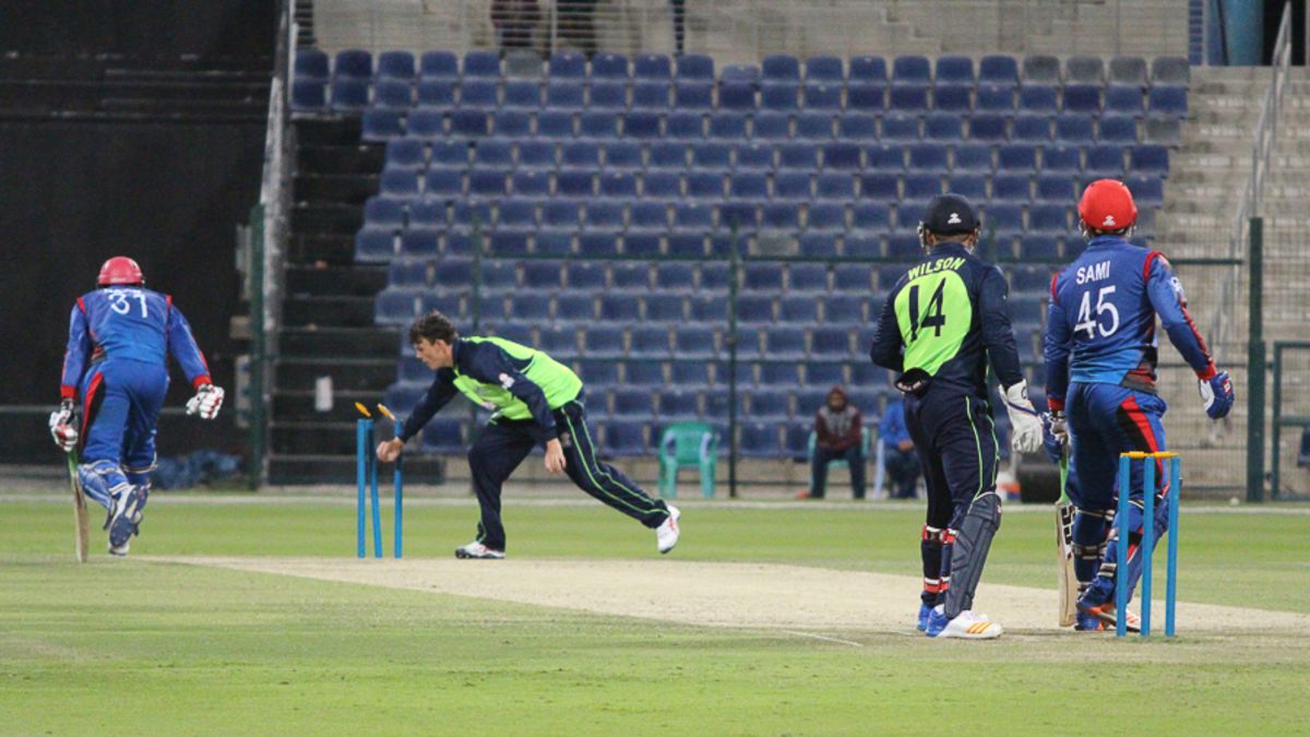 Jacob Mulder completes the runout of Najeeb Tarakai | ESPNcricinfo.com