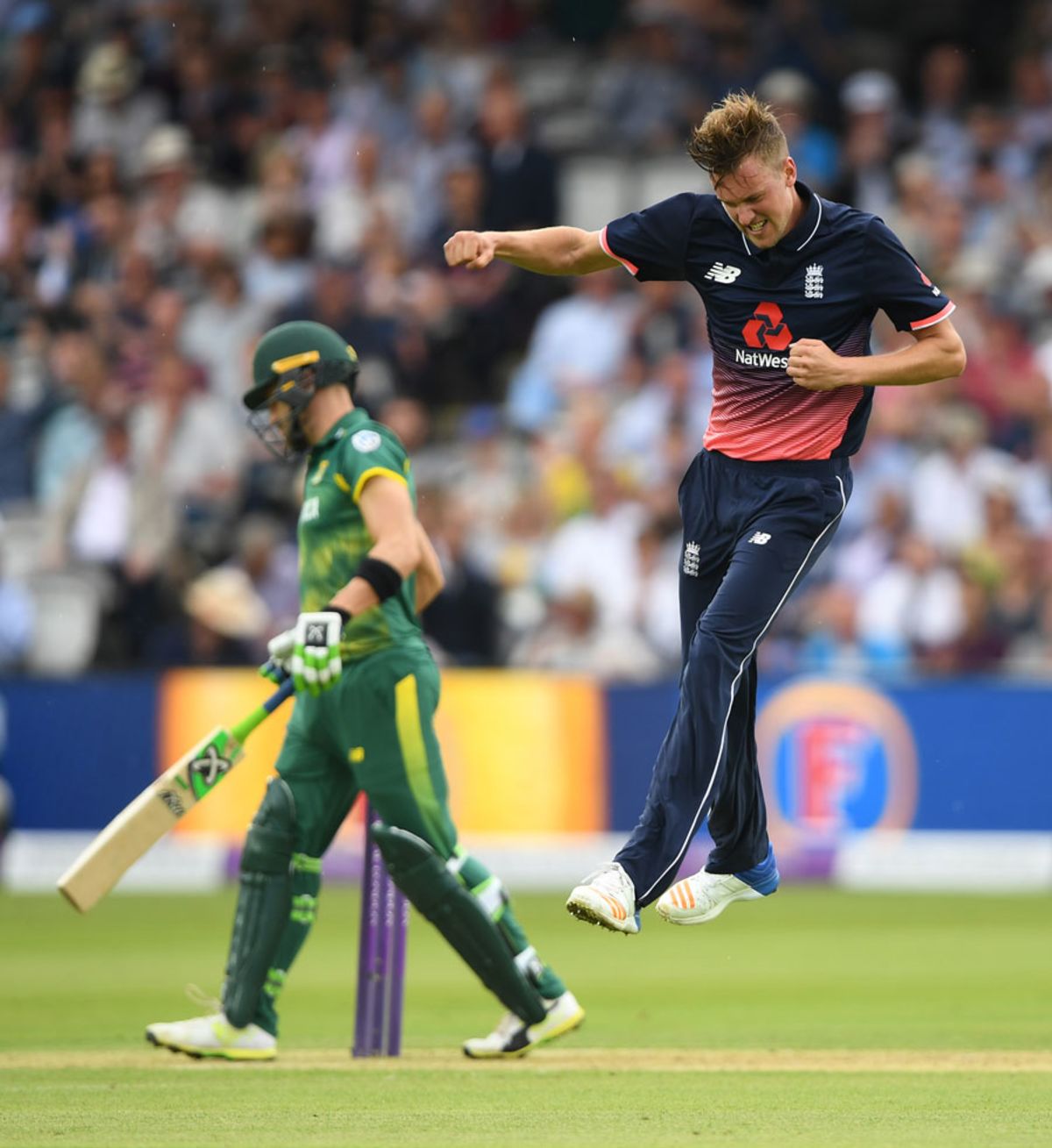 Jake Ball celebrates his dismissal of Faf du Plessis | ESPNcricinfo.com