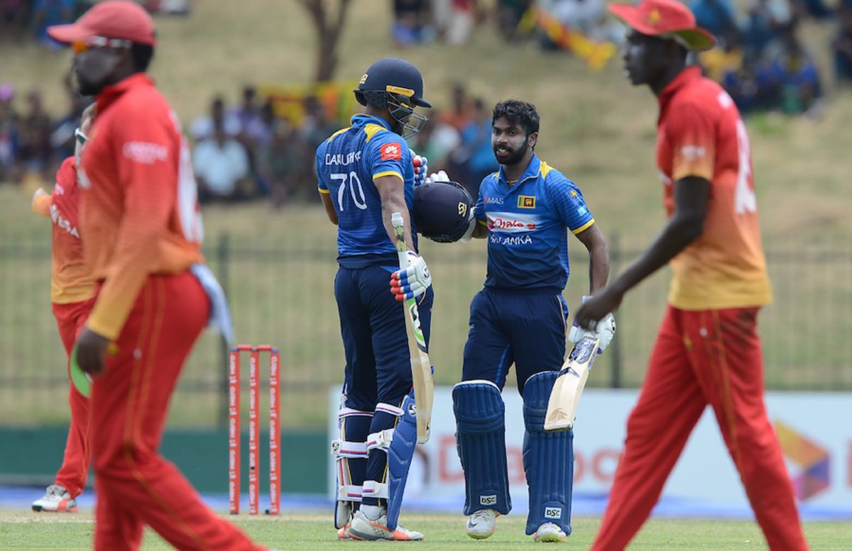 Malcolm Waller manages a smile after dismissing Danushka Gunathilaka ...