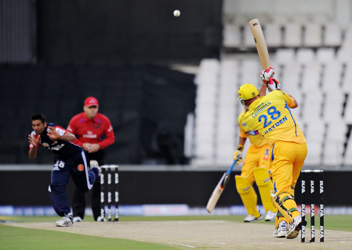 Matthew Hayden hits Pradeep Sangwan straight down the wicket ...