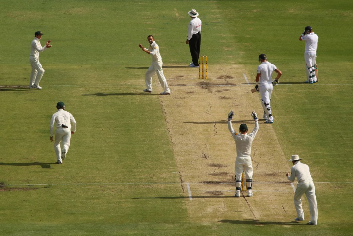 A player examines cracks in the WACA pitch | ESPNcricinfo.com