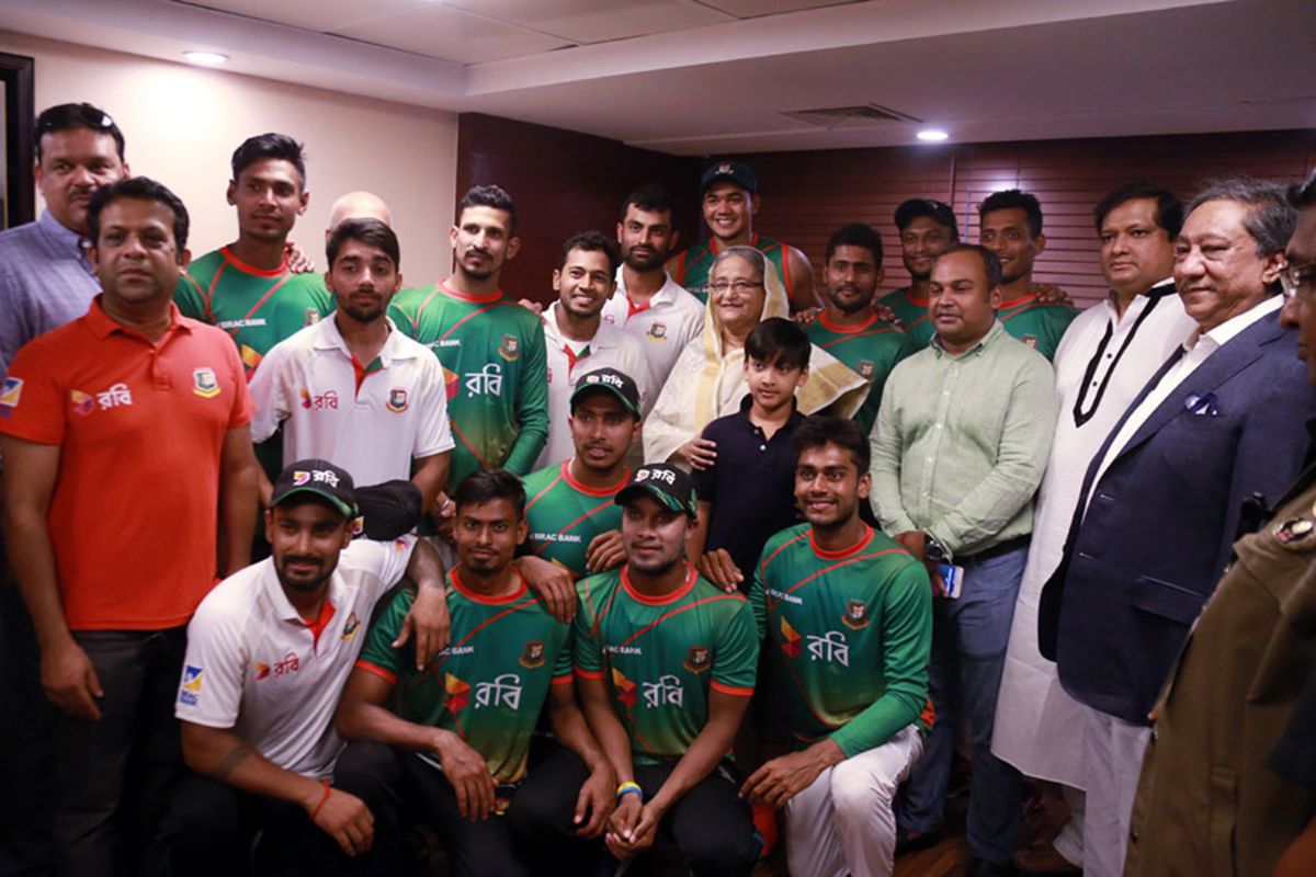 Bangladesh players and support staff pose with Prime Minister Sheikh ...