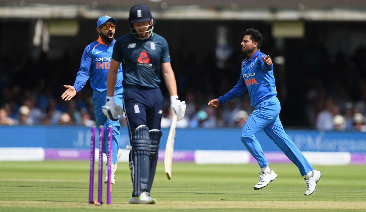 Kuldeep Yadav leads the Indian team off after his six-for | ESPNcricinfo.com