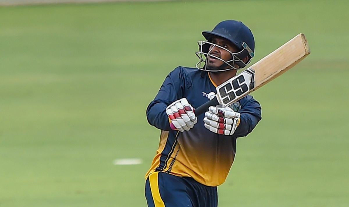 Rohit Rayudu picks one up off his hip before watching it sail over the ...