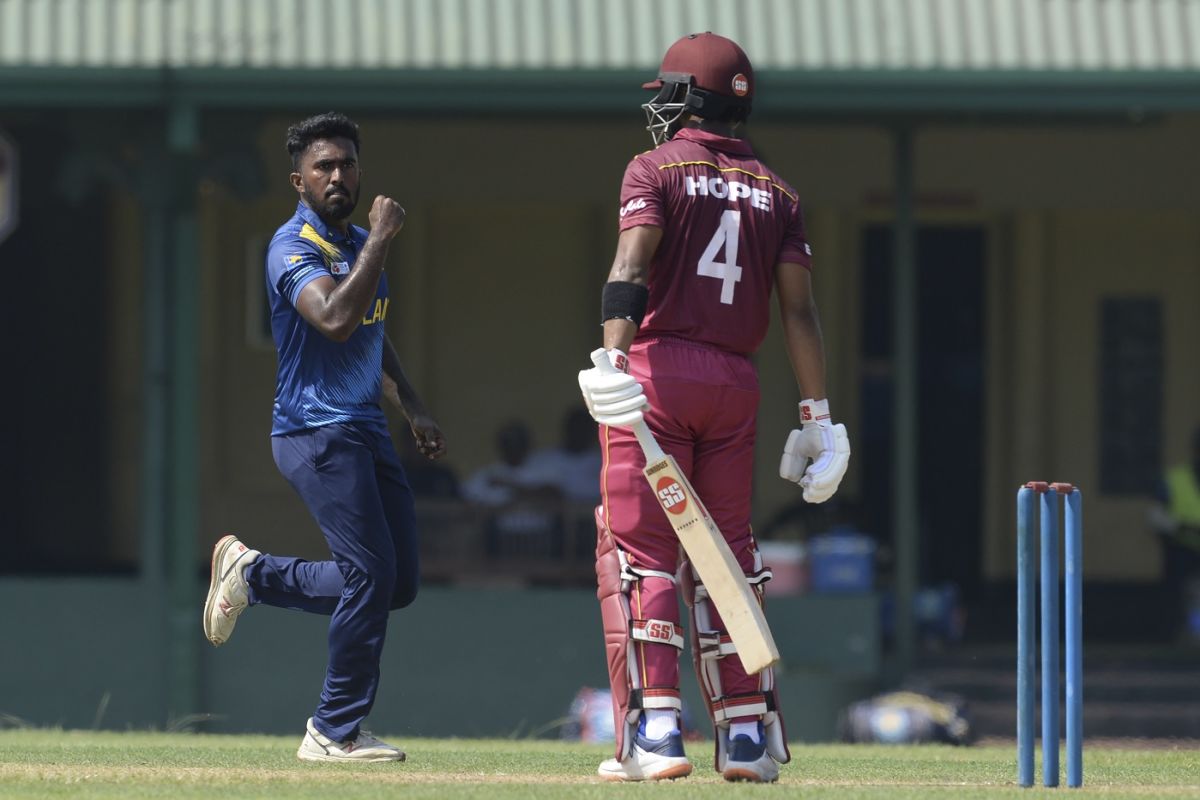 Asitha Fernando celebrates after making Aiden Markram his first Test ...