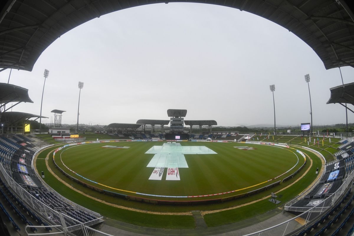 A bird's eye view of the Brian Lara Stadium - one of the two grounds on ...